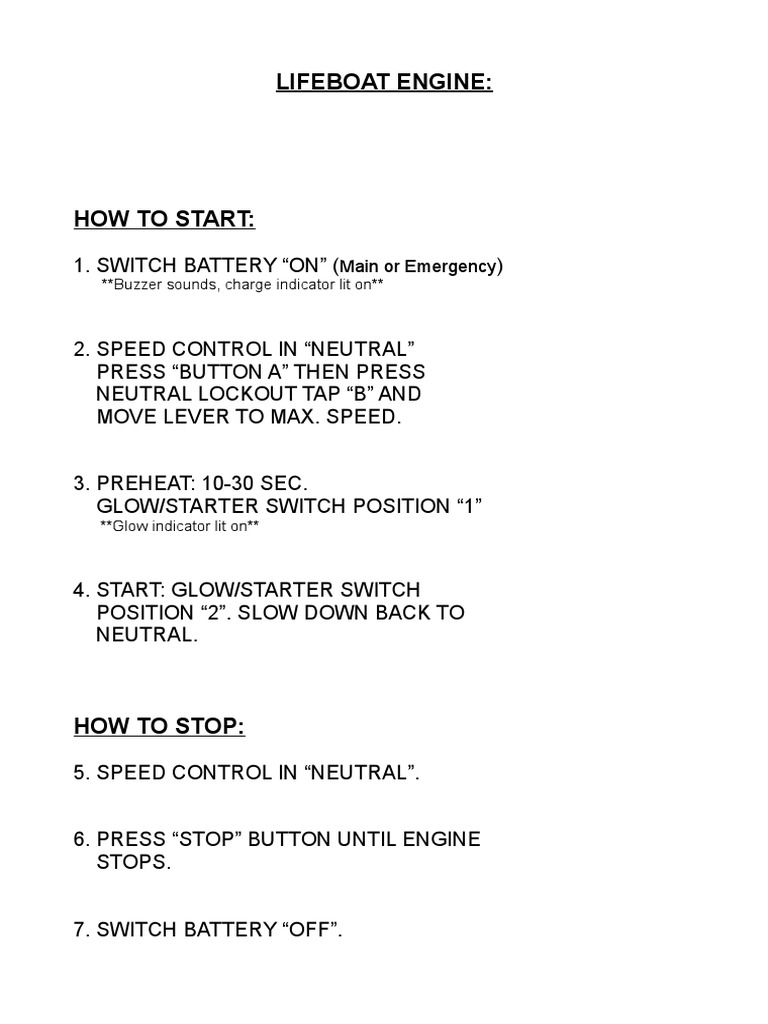 Lifeboat Engine Operation | PDF
