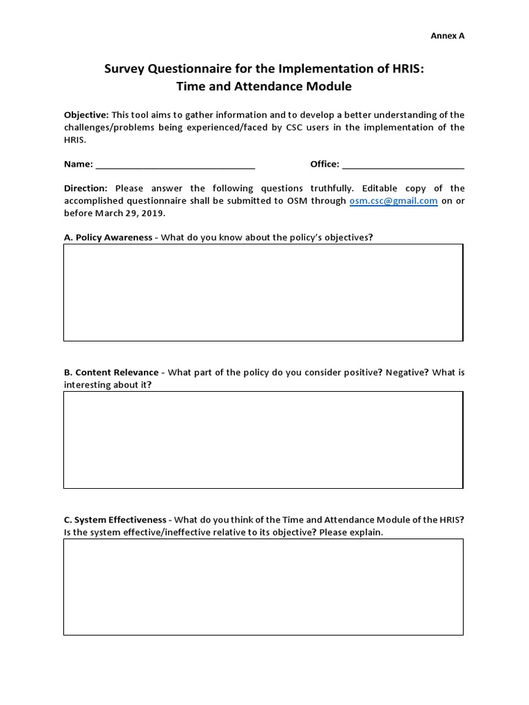 Annex A - HRIS Survey Questionnaire | PDF