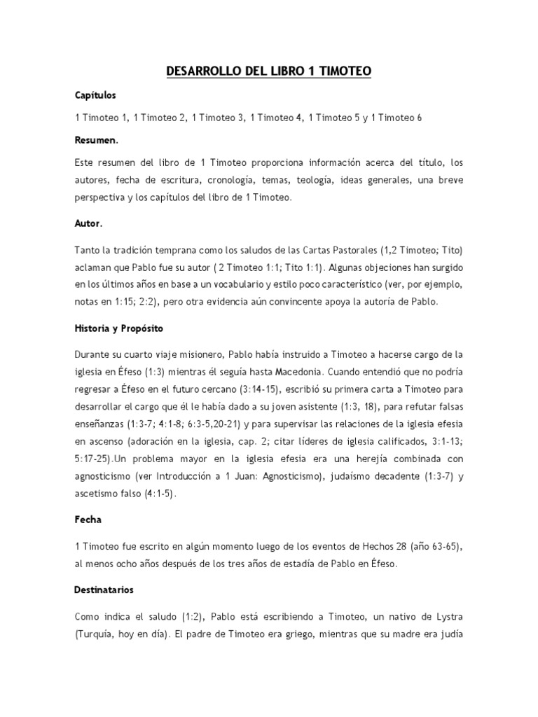 Libro de 1 Timoteo | PDF | Pablo el apóstol | Iglesia Católica