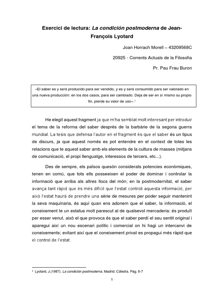 Lyotard - La Condición Postmoderna | PDF