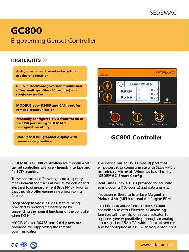 Sedemac GC 800 001 Datasheet For GC 800 Controllers | PDF | Input/Output | Alternating Current