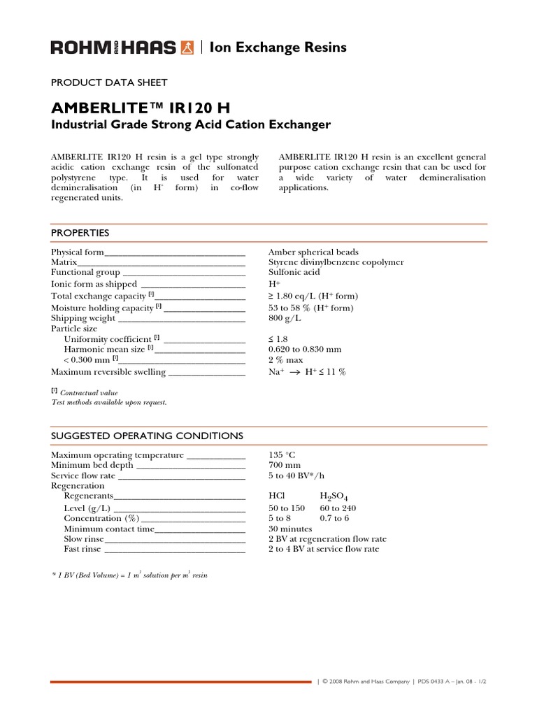 Amberlite Ir120 H PDF | PDF | Ion Exchange | Flow Measurement