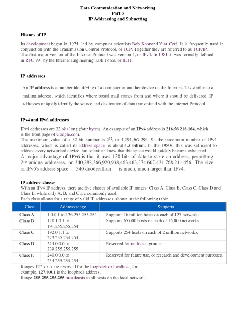Data Communication and Networking IP Addressing Sub Networks | PDF | Ip ...