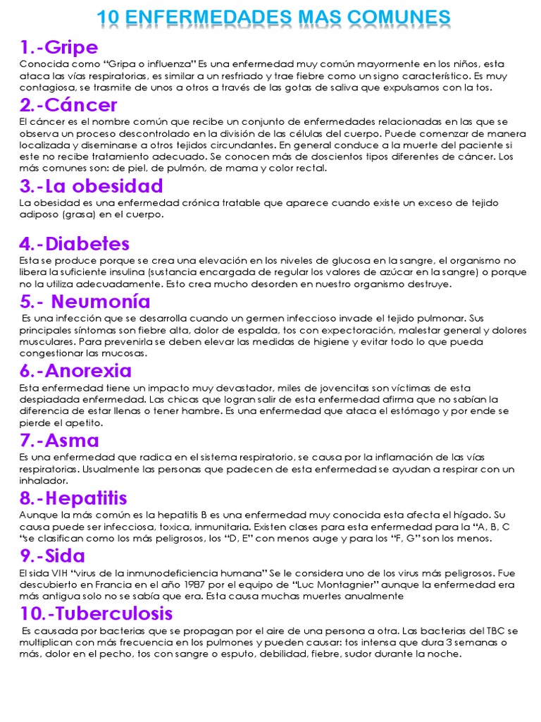 10 Enfermedades Mas Comunes Pdf Tos Cáncer