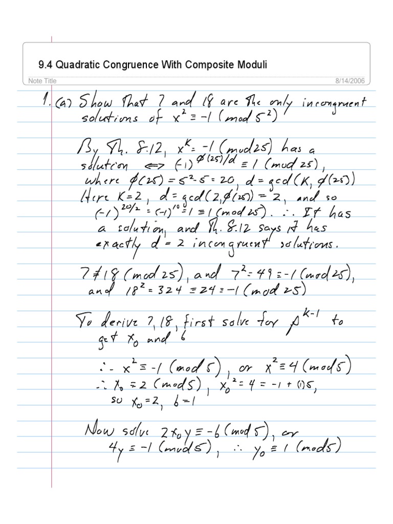 09-4 Quadratic Congruences With Composite Moduli PDF | PDF