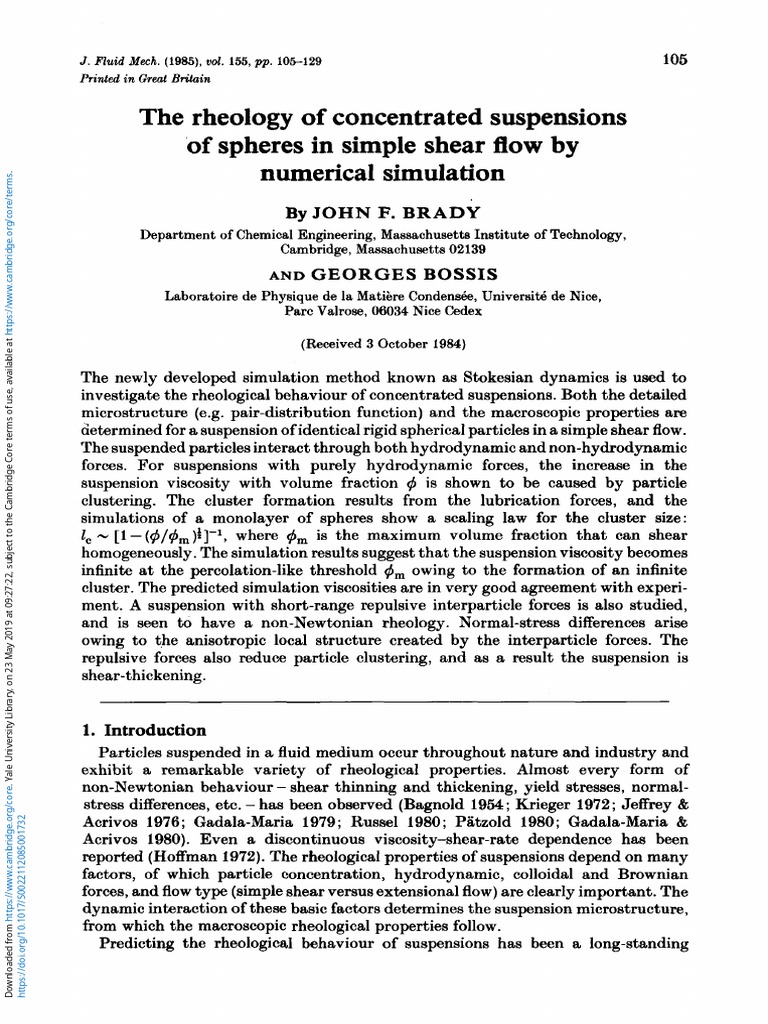 Rheology of Concentrated Suspensions of Spheres in Simple Shear Flow by Numerical Simulation PDF ...