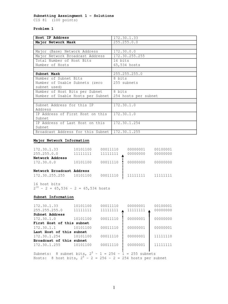 SubnettingAssignment 1 Answers | PDF | Ip Address | Routing