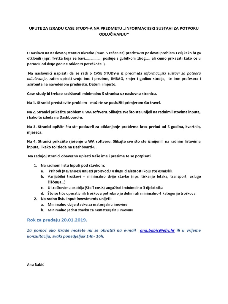 Upute Za Izradu Case Study A | PDF
