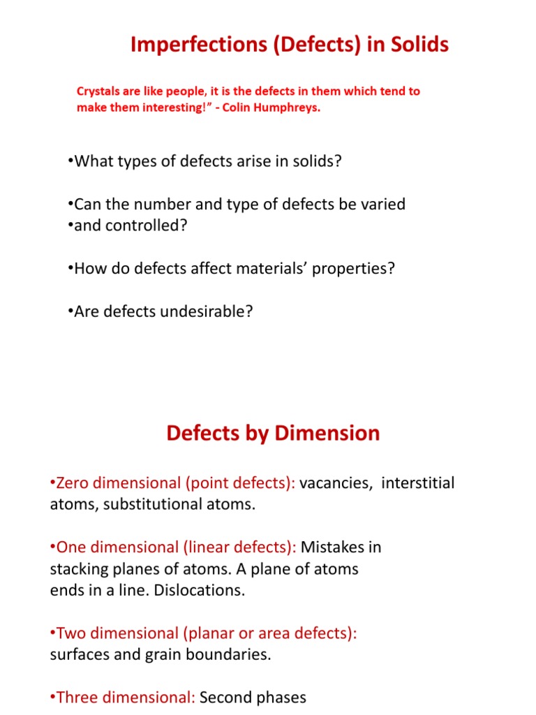 Defects in Solids: An Overview of Point Defects, Their Formation and ...