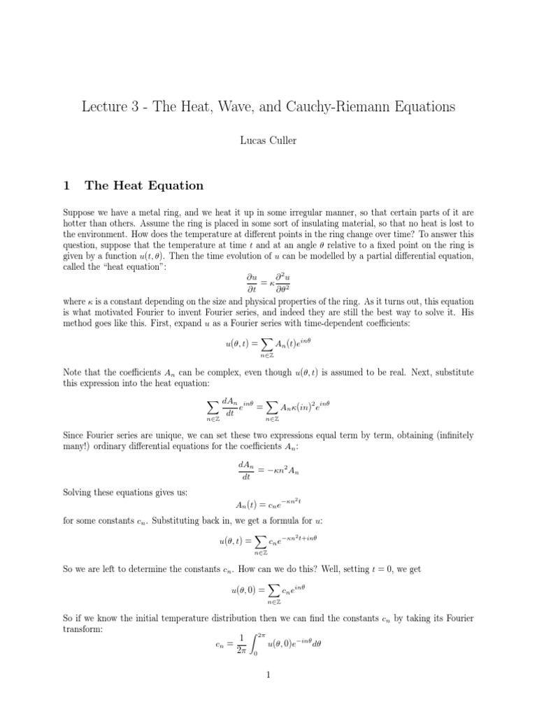Heat, Wave, and Cauchy-Riemann Equations | PDF | Fourier Series | Equations