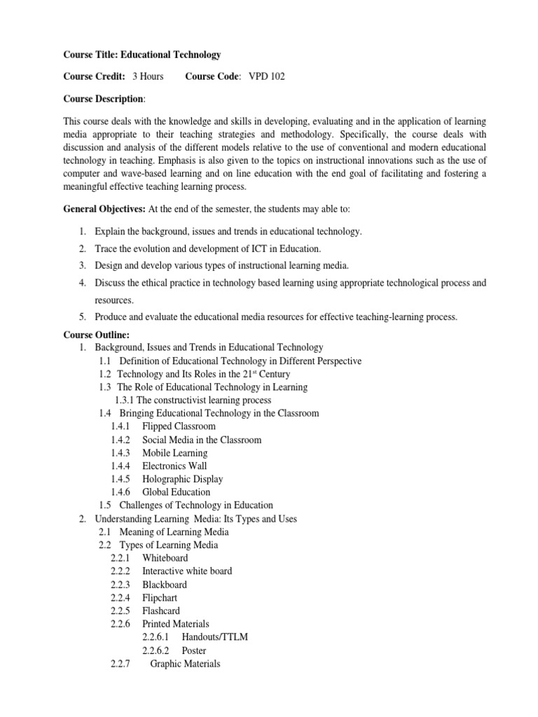 Educational Technology Course Outline | PDF | Educational Technology ...