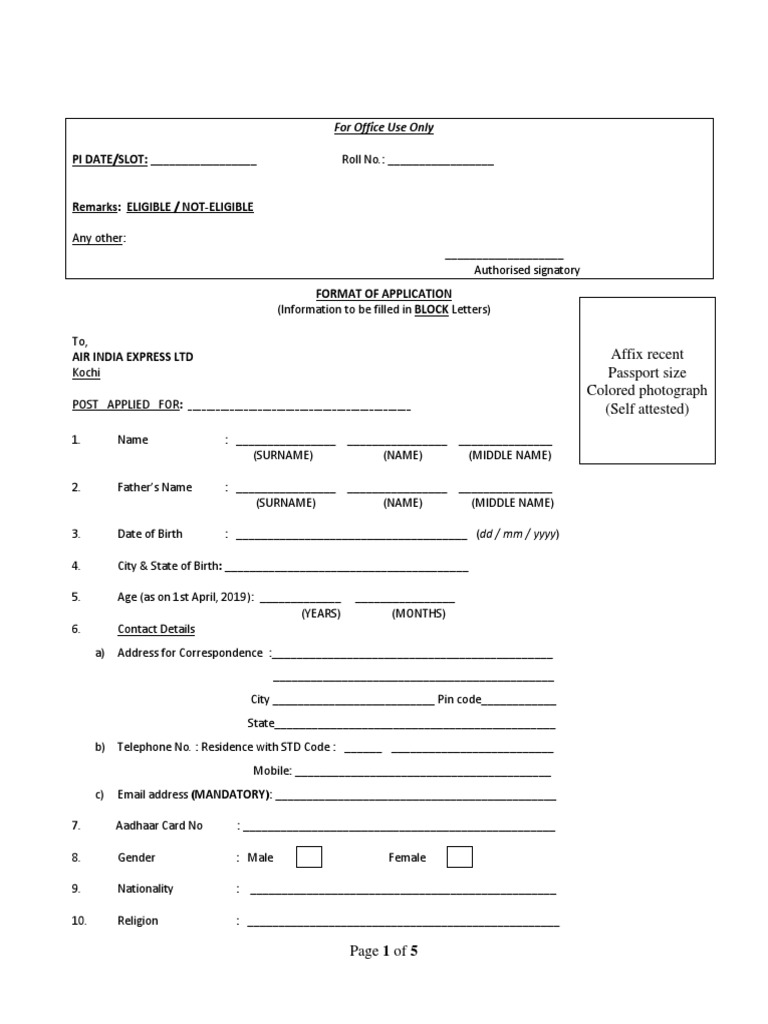 Affix Recent Passport Size Colored Photograph (Self Attested) | PDF ...