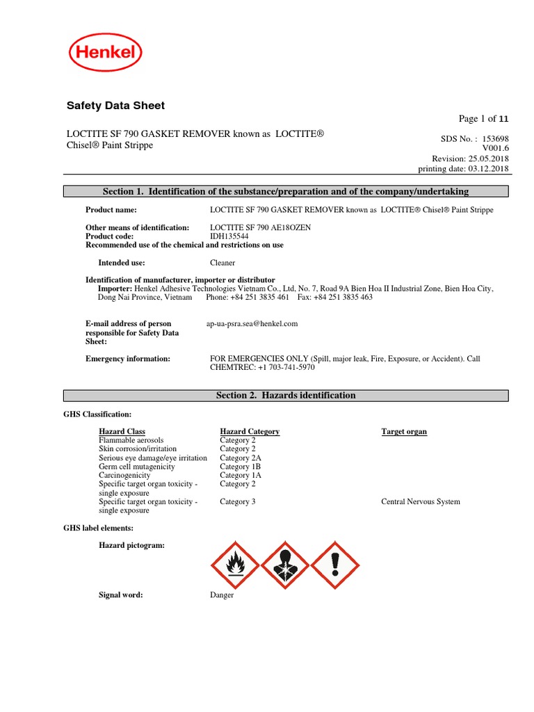 Henkel - Loctite 790 Paint Stripper - MSDS | PDF | Toxicity | Combustion