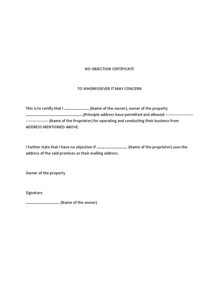 No Objection Certificate Template | PDF