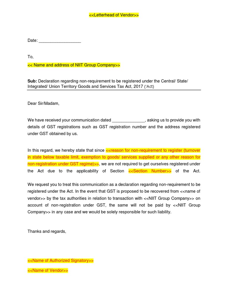 GST Vendor Declaration Form | PDF