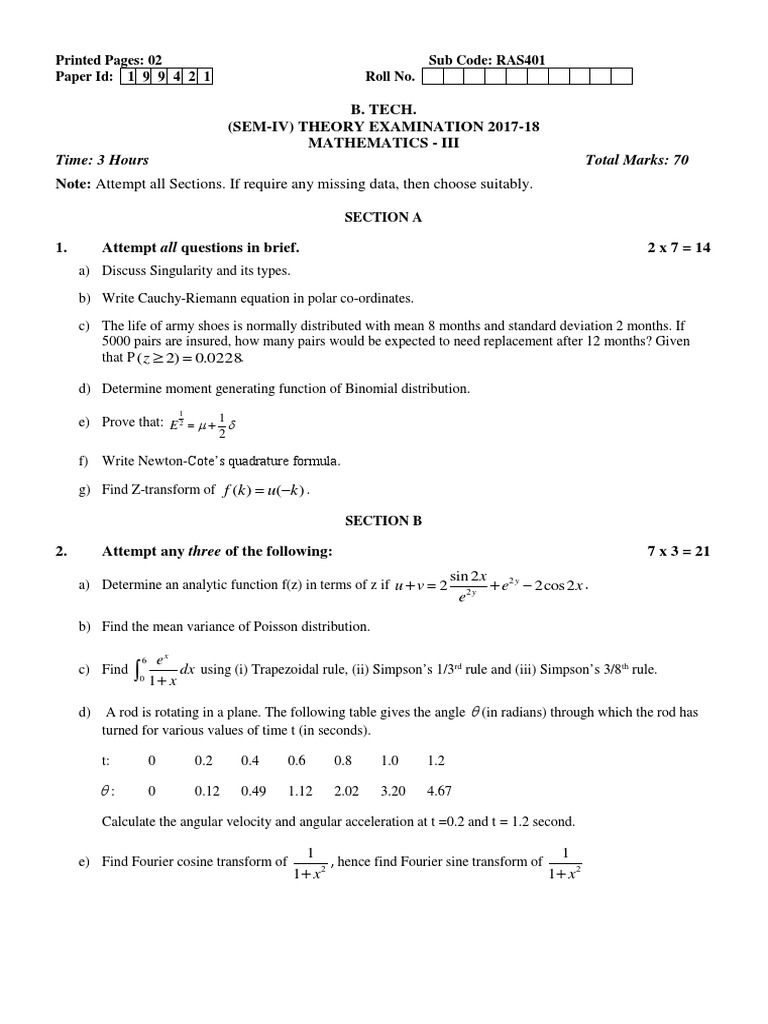 Mathematics III Ras401 | PDF | Trigonometric Functions | Algebra
