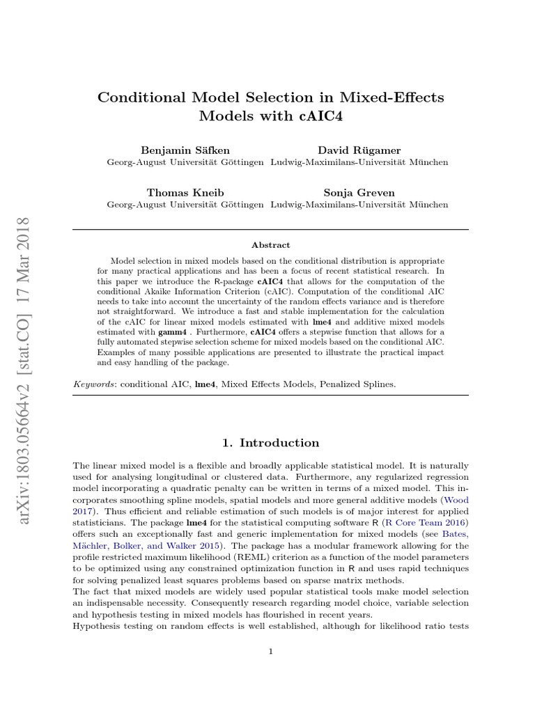 Conditional Model Selection in Mixed-Effects Models With Lme4 | PDF ...