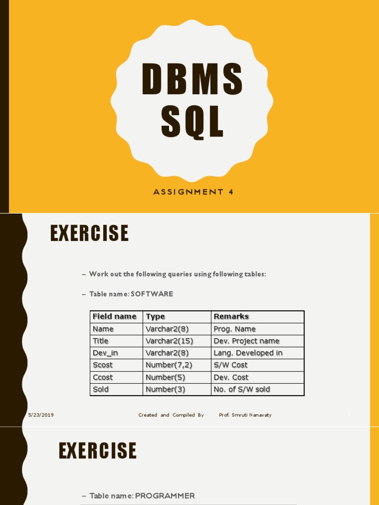 Dbms SQL: Assignment 4 | PDF | Programmer | Data Management Software