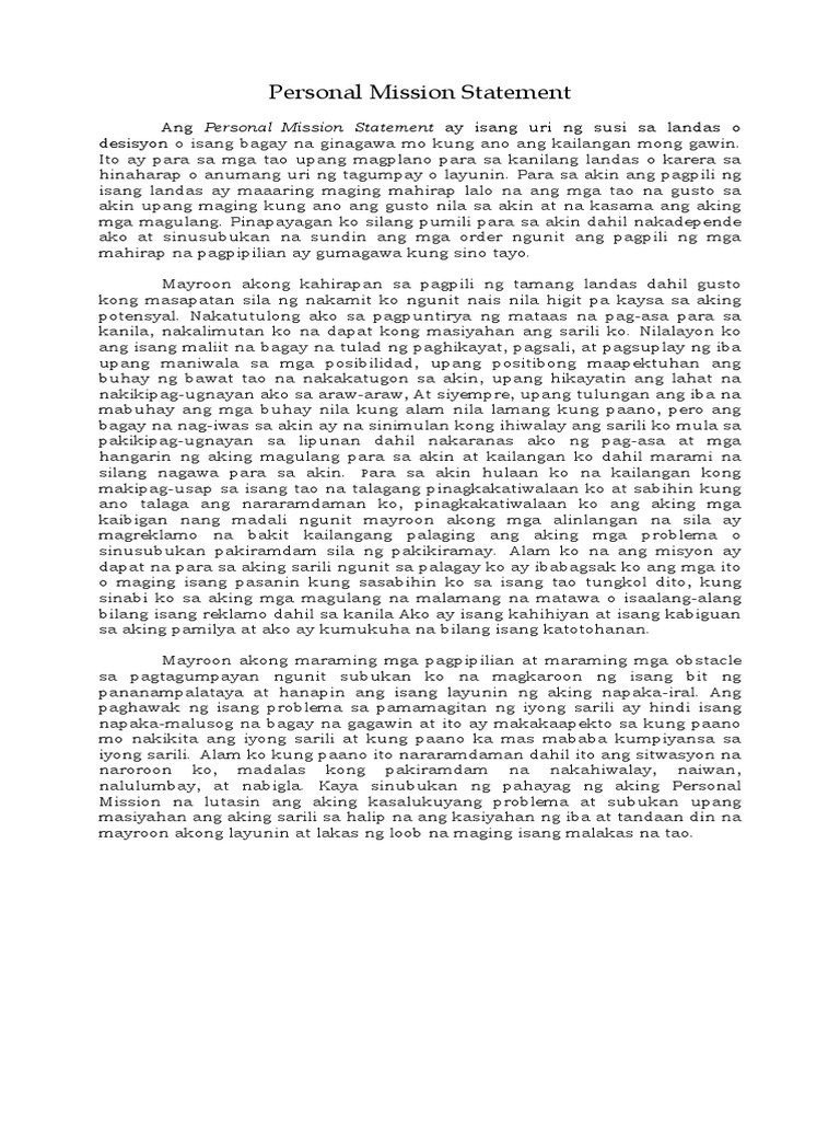 Personal Mission Statement | PDF