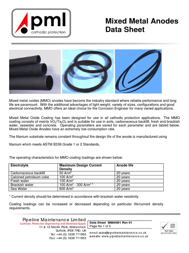 Mmo Anodes Datasheet | PDF | Anode | Titanium