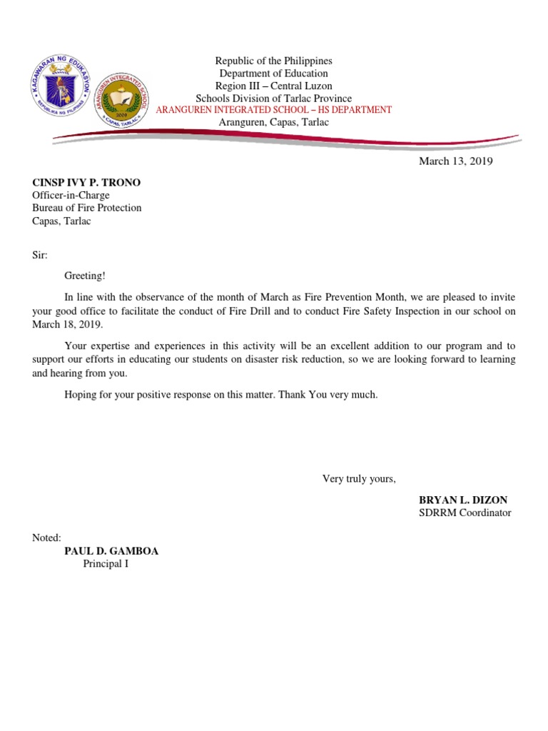 Fire Prevention Month Invitation Letter | PDF