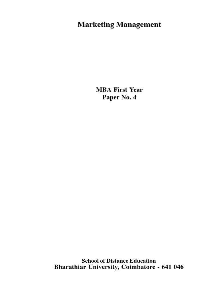 Marketing Management: MBA First Year Paper No. 4 | PDF | Consumer ...