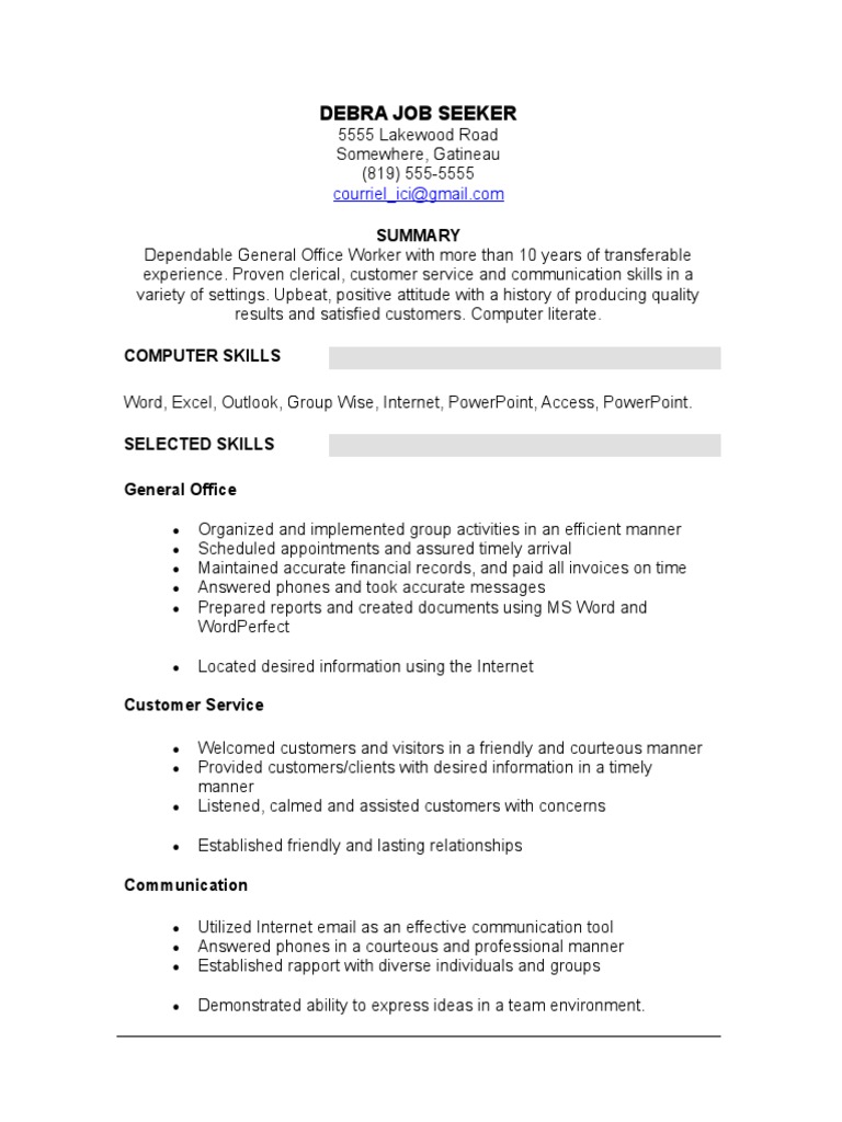 Competency Resume for Office Worker | PDF