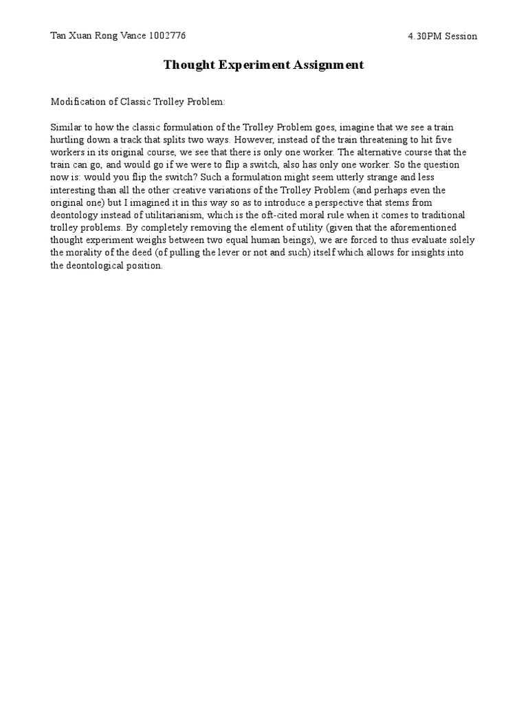 A Modified Trolley Problem Thought Experiment to Highlight a ...