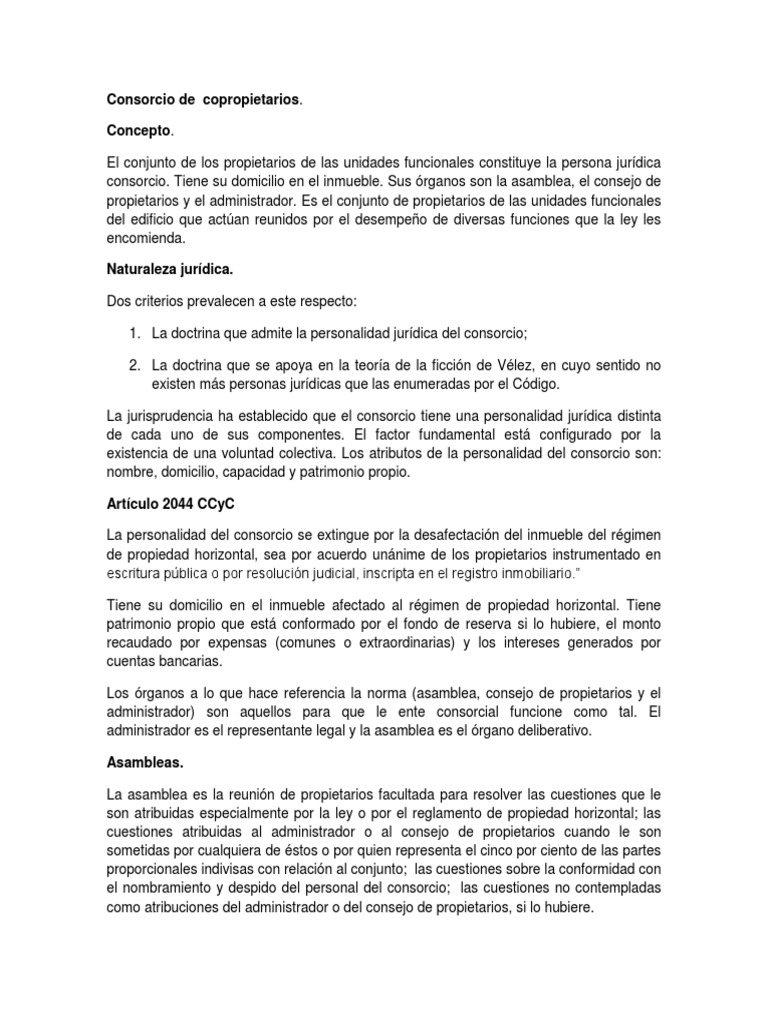 Consorcio de Copropietarios: Estructura y Funciones | PDF | Propiedad ...