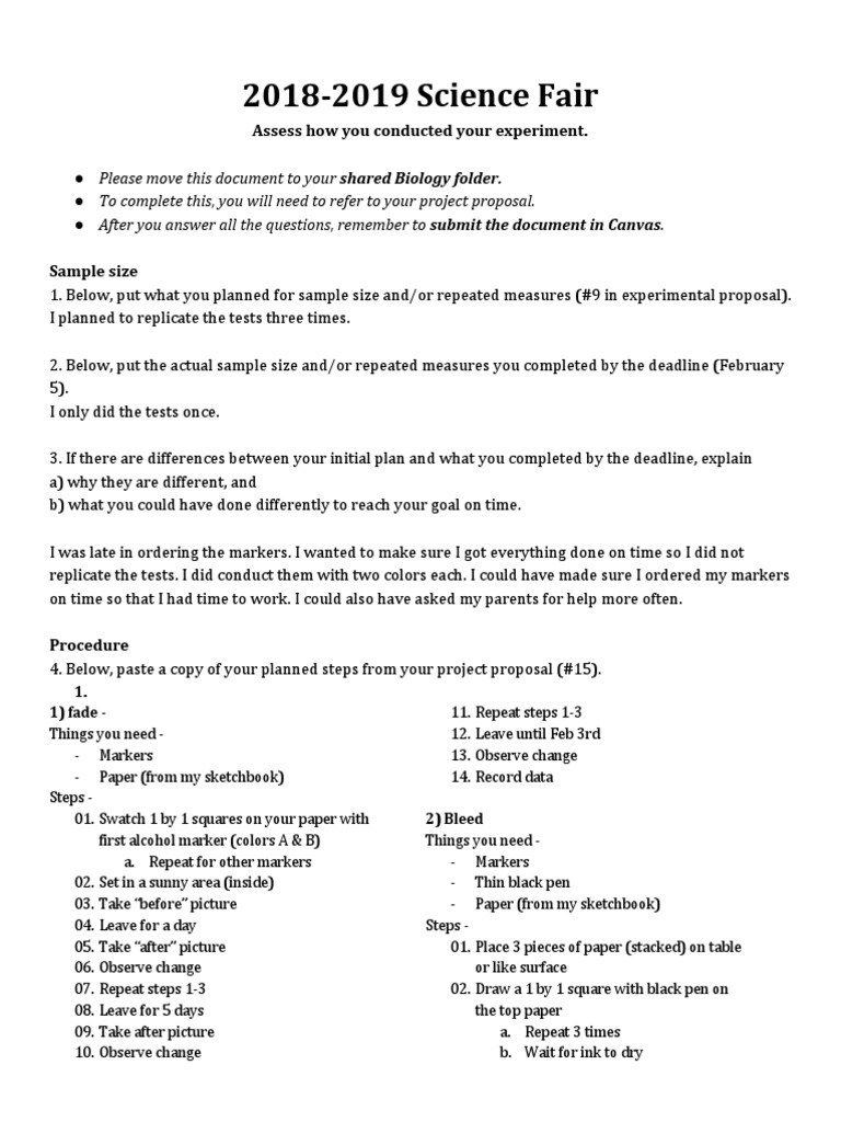 Science Fair Project Experiment Self-Assessment | Download Free PDF ...