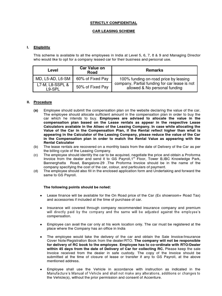 Accenture Employee Car Lease Policy | PDF | Lease | Payroll Tax