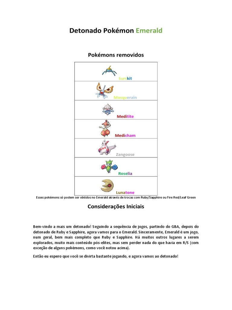 Detonado Completo Pokémon Emerald | PDF | Pokémon | Natureza