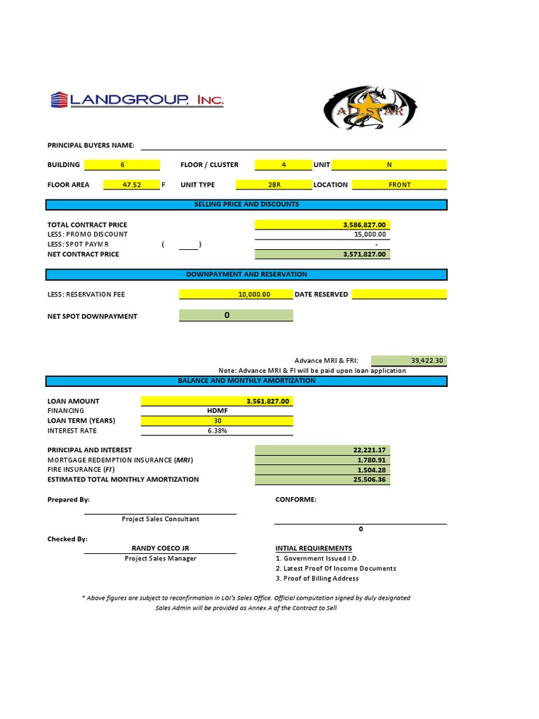 Sample computations HDMF, 2019 | Loans | Mortgage Loan