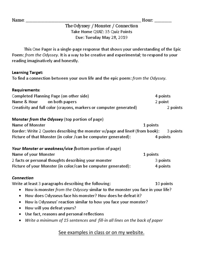 The Odyssey Monster One Pager | PDF | Odyssey | Greek Mythology