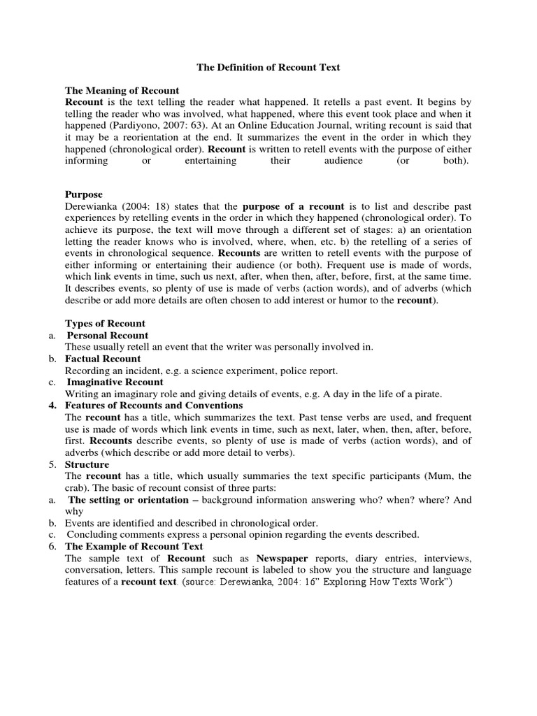 The Definition of Recount Text | PDF | Verb | Word