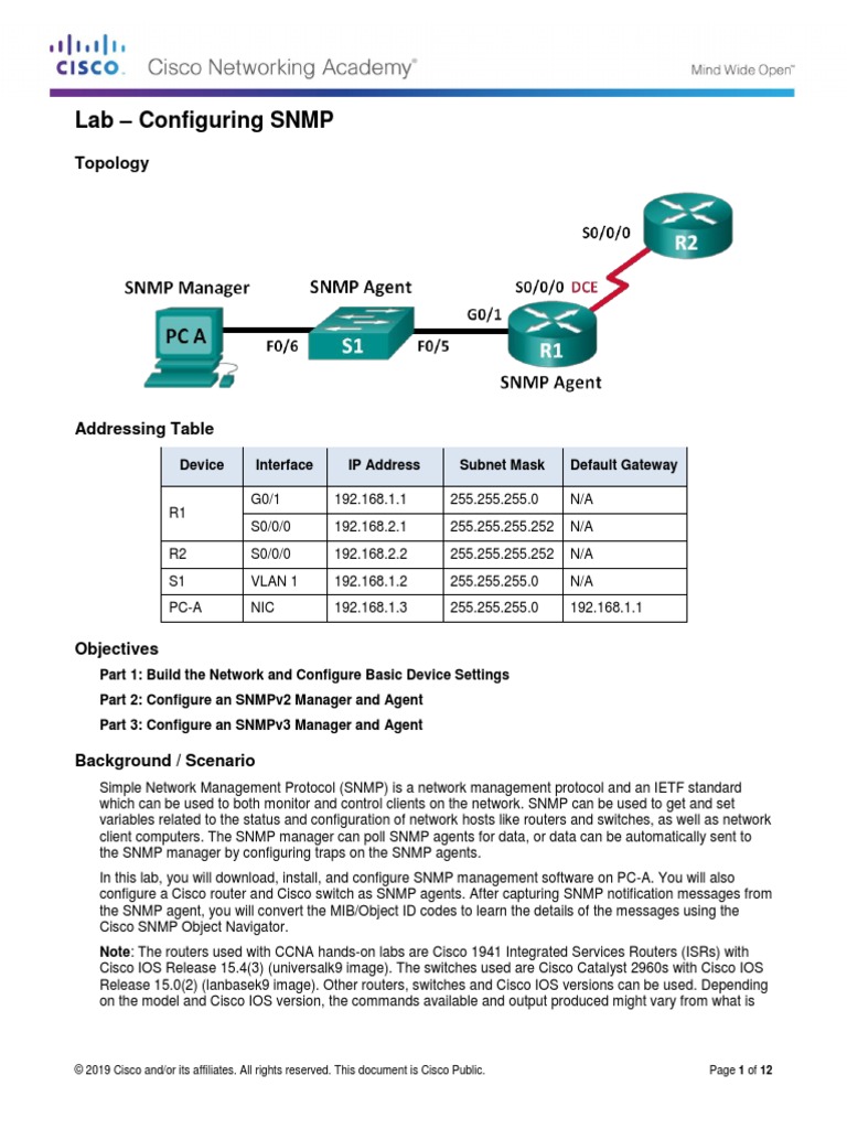 5.2.2.6 Lab - Configuring SNMP | PDF | Computer Network | Router (Computing)