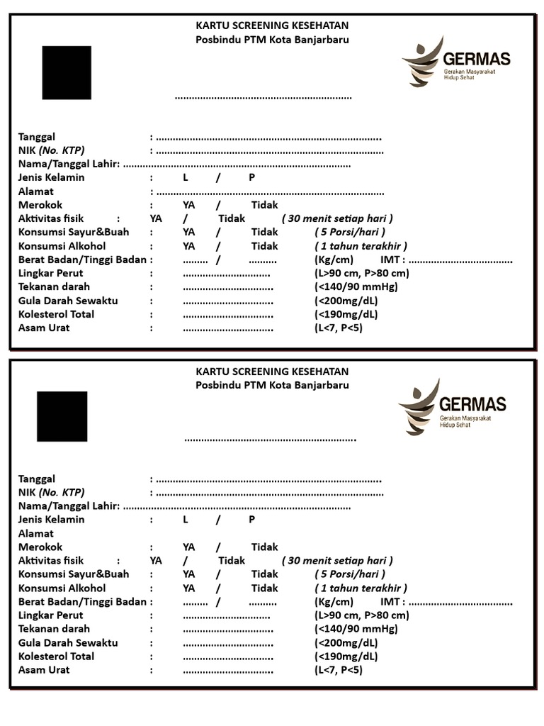 Kartu Screening PTM Leter | PDF