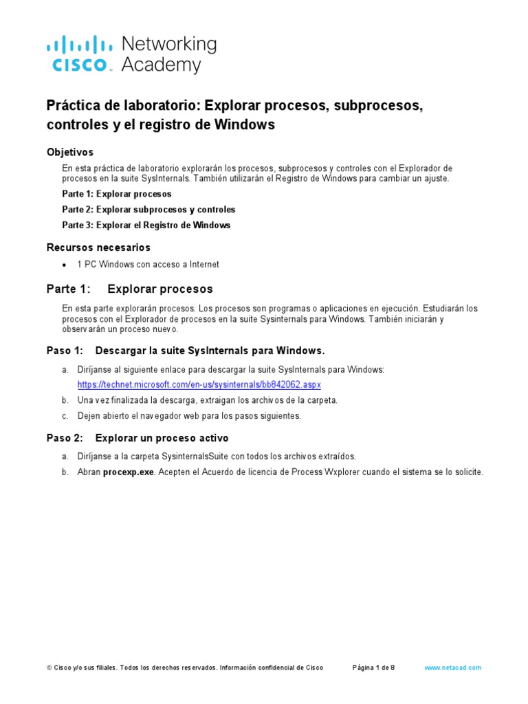 2.1.2.10 Lab - Exploring Processes, Threads, Handles, and Windows Registry | PDF | Registro de ...