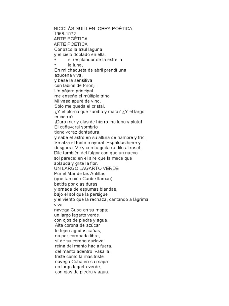 Lectura 5. Poemas de Nicolás Guillén | PDF | Naturaleza