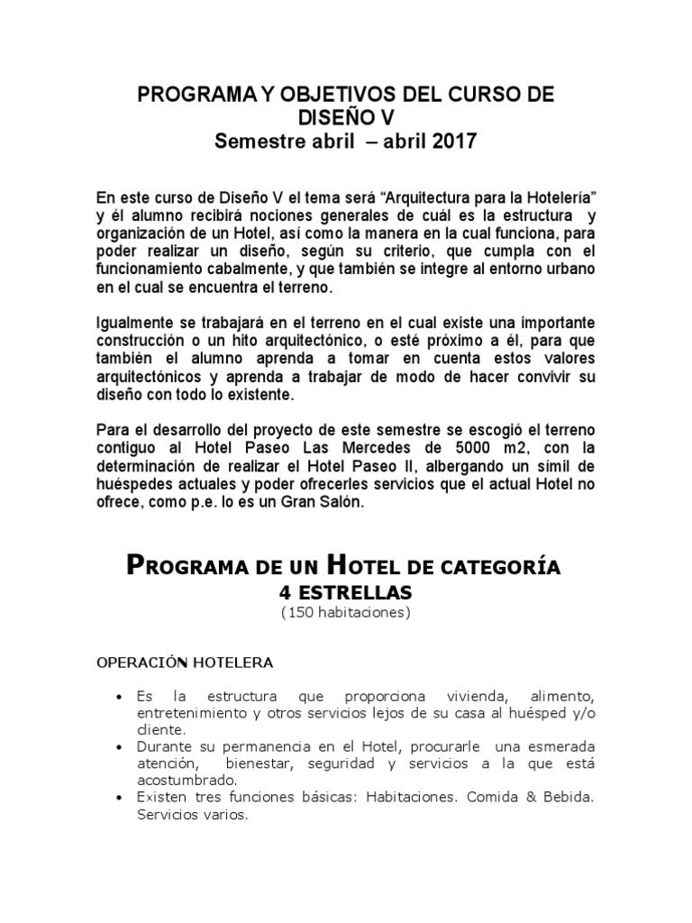 Programa de Hotel de 4 Estrellas Venezuela Arquitectura | PDF | Hotel ...