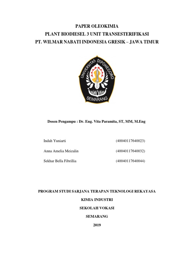 Proses Transesterifikasi Biodiesel Wilmar | PDF