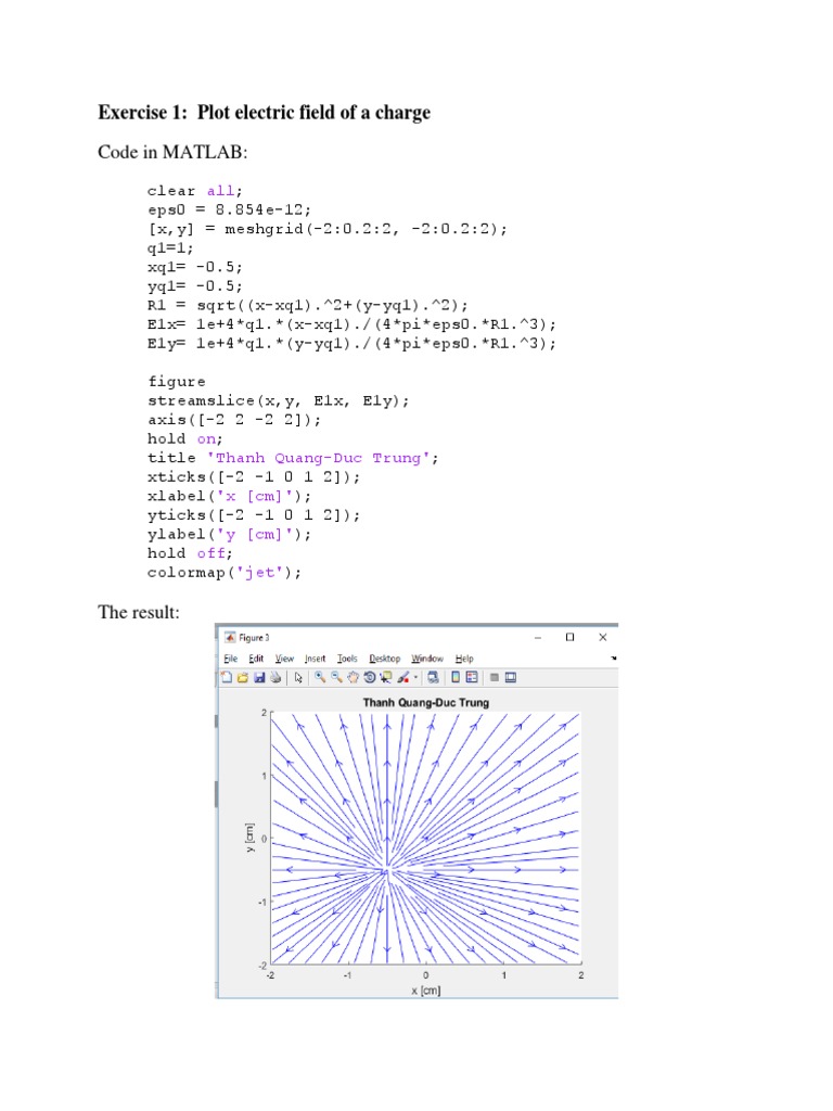 Code in MATLAB:: Exercise 1: Plot Electric Field of A Charge | PDF