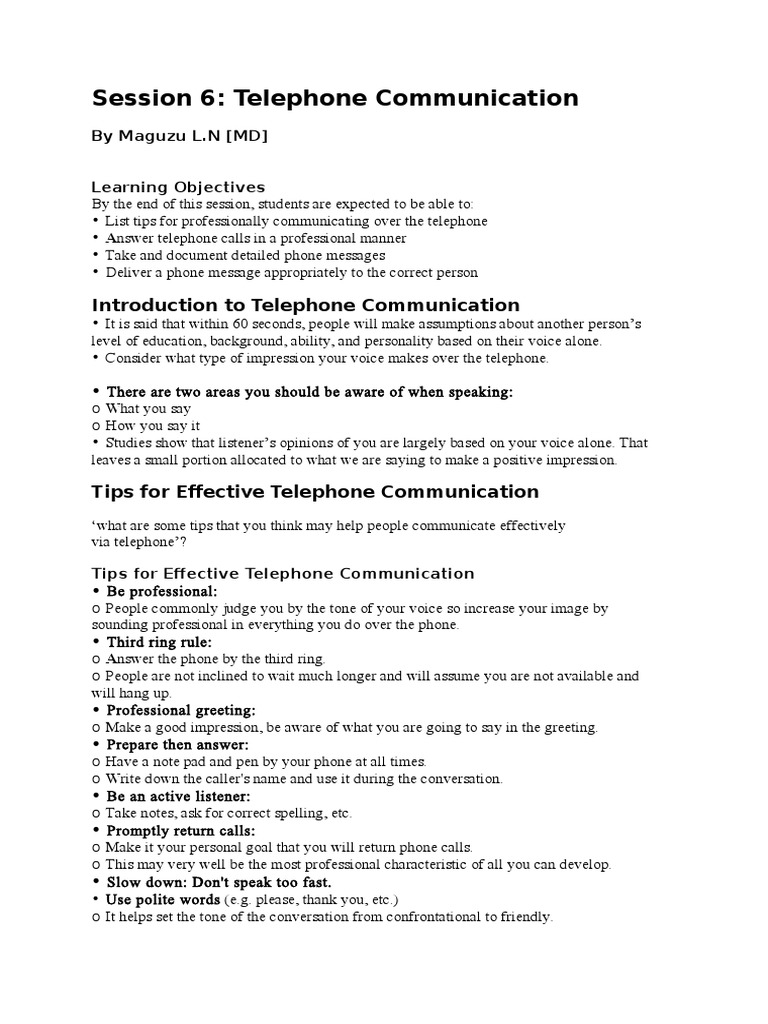 Professional Telephone Communication: Tips for Effective Phone ...