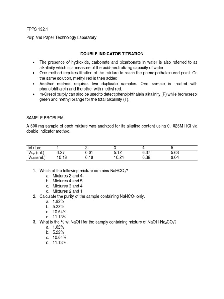 FPPS 132 Lab Double Indicator Titration | PDF