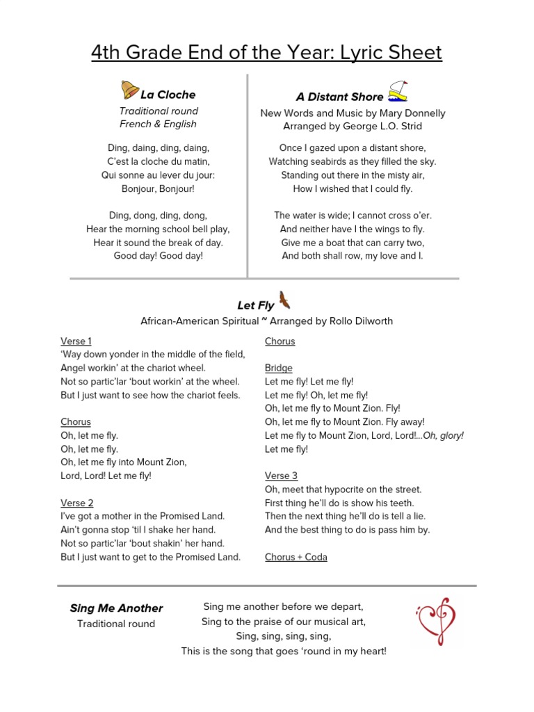 4th Grade End-of-Year Lyric Sheet | PDF | Song Structure | Musical ...
