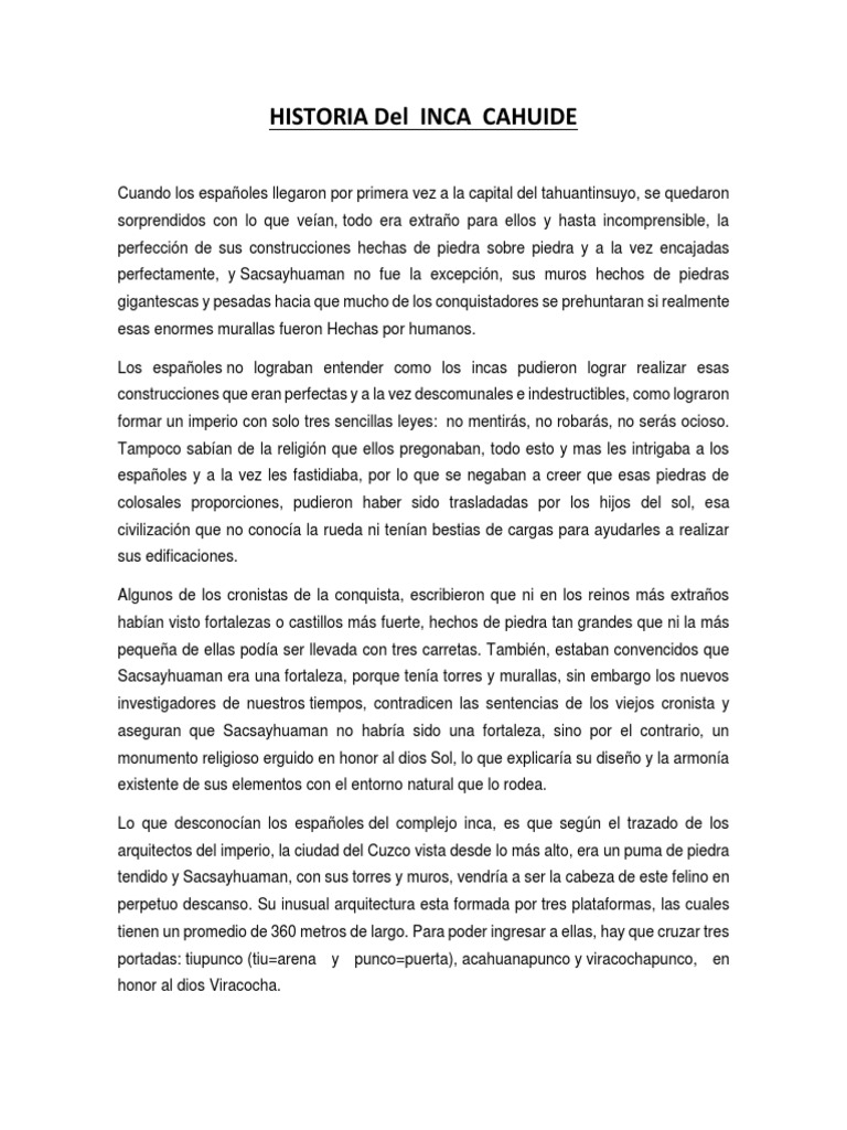 Historia Del Inca Cahuide | PDF | Imperio Inca | Conflicto armado