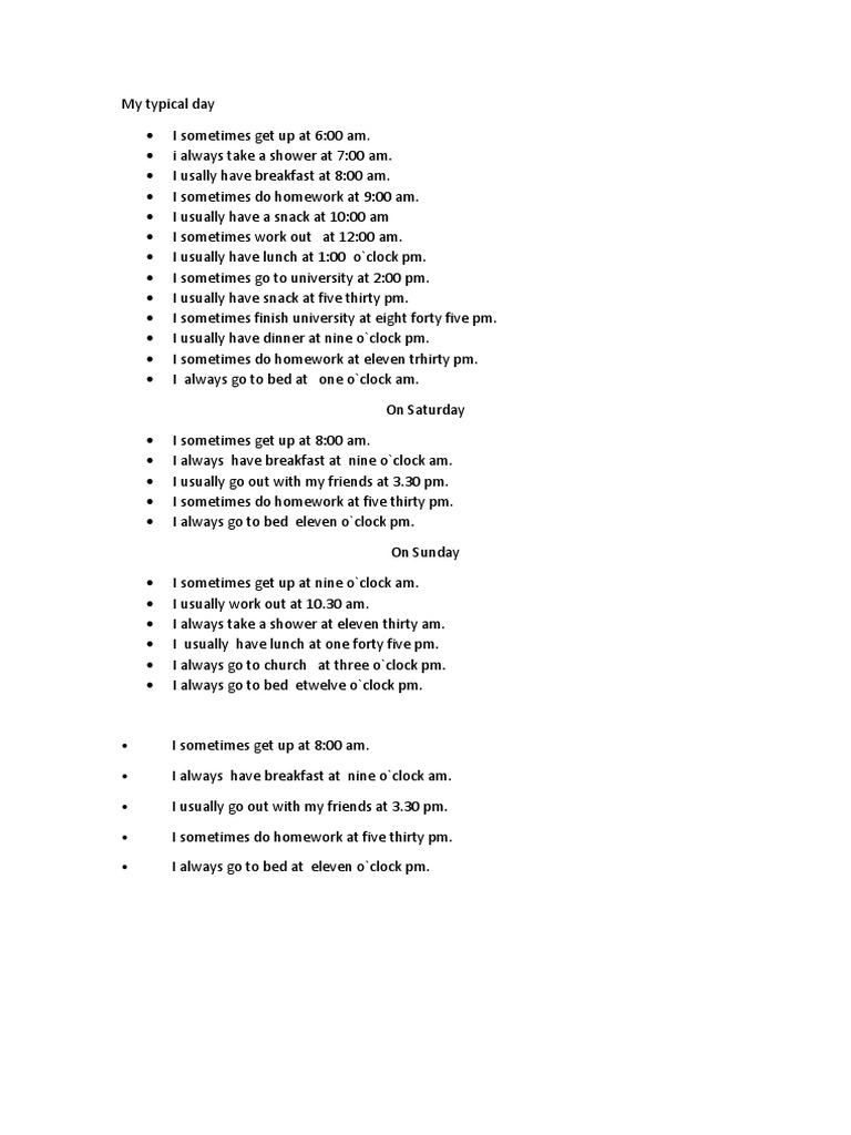 My Typical Day | PDF | Self-Improvement
