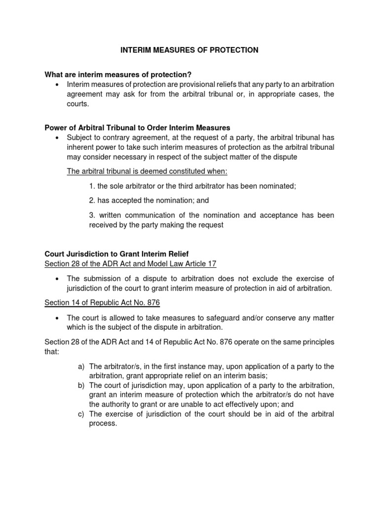 Interim Measures of Protection | PDF | Arbitral Tribunal | Alternative ...