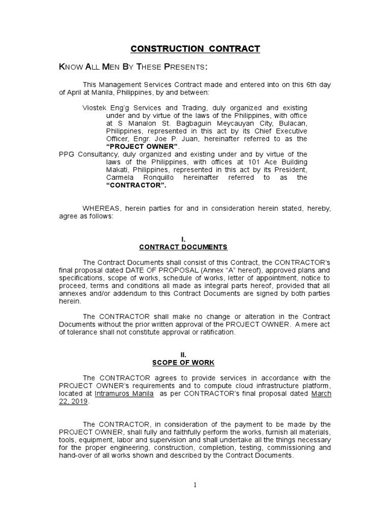 Sample Construction Contract | PDF | Surety Bond | General Contractor