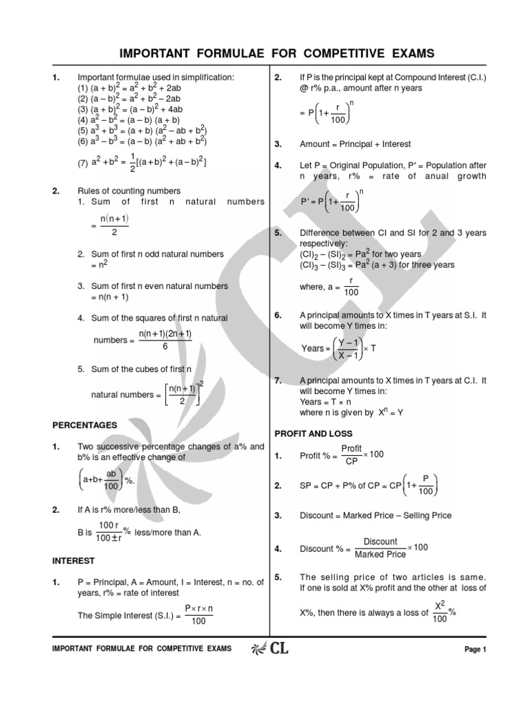 Important Formulae PDF | PDF | Business